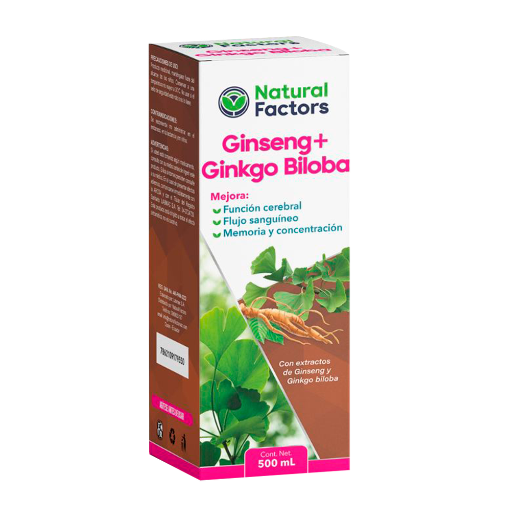 GINSENG + GINKGO BILOBA SOLUCION ORAL 500ML NATURAL FACTORS | El Arbolito